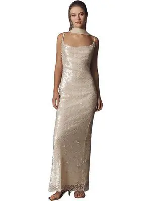 MARE MARE Liquid Stretch Sequin Column Maxi Dress - Ivory