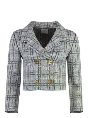 St. John Check Patterned Double-breasted Jacket - White