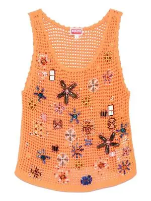 Kenzo Embellished Crochet Top - Orange