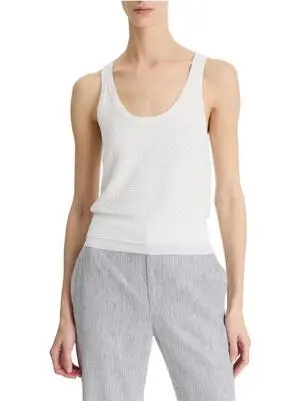VINCE Italian Cotton-Blend Mesh Double-Layer Tank