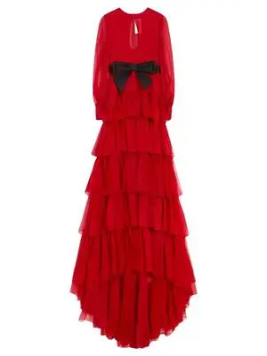 Valentino Garavani Ruffled Chiffon Maxi Dress - Red
