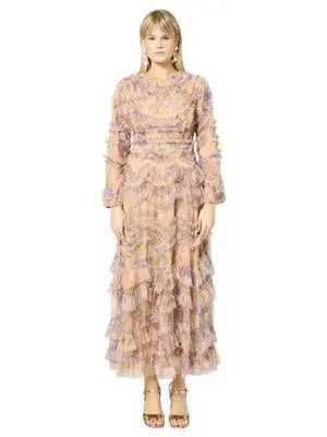 MARYISA Occasion Modest Ruffle Floral Print Maxi Dress - Multicolor