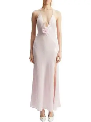 Bardot Aradia Rosette Sequin Halter Gown - Light Pink