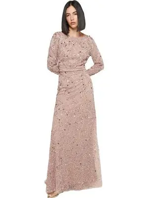 MARYISA Embellished Sequin Beaded Maxi Dress - Rust