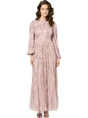 MARYISA Embellished High Neck Maxi Dress - Frosted Pink