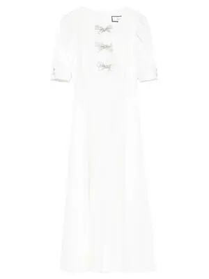 NISSA Crystal-bow Crepe Midi Dress - White