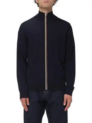 Paul Smith Zip-up Sweater With Multicolor Stripe Detail - Blue