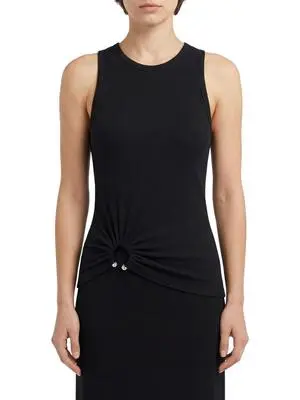 Rabanne Ribbed Knit Tank Top With Ring Detail - Black