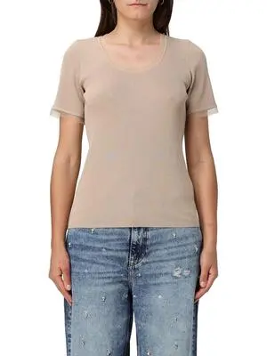 Liu Jo Ribbed T-shirt With Sheer Trim - Brown