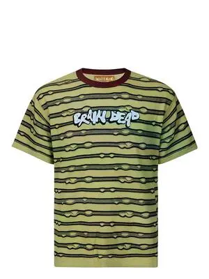 BRAIN DEAD Distressed Striped T-shirt - Green