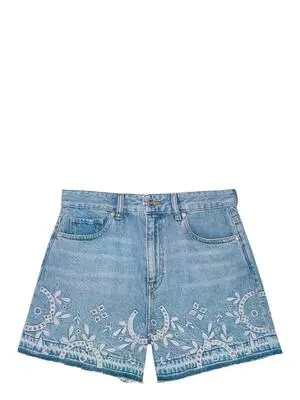 GANNI Broderie Anglaise Denim Shorts - Blue
