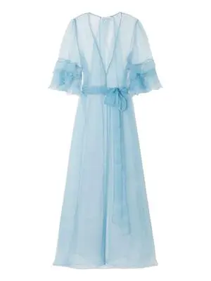 Rosamosario Ricca Ruffled Silk-organza Robe - Blue