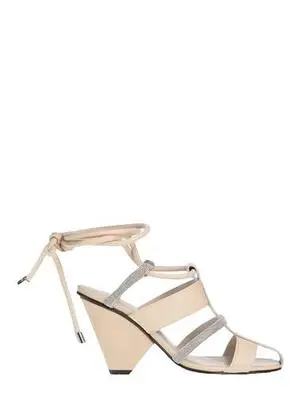 Fabiana Filippi Leather Sandals With Appliqués - Beige