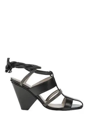 Fabiana Filippi Leather Sandals With Appliqués - Black