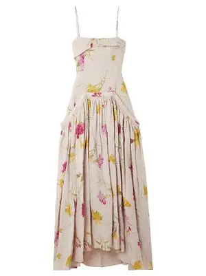 Erdem Floral-print Linen Midi Dress - Ecru