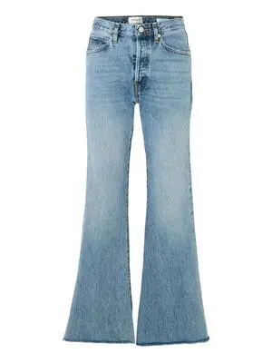 FRAME The Lax Distressed High-rise Flared Jeans - Blue
