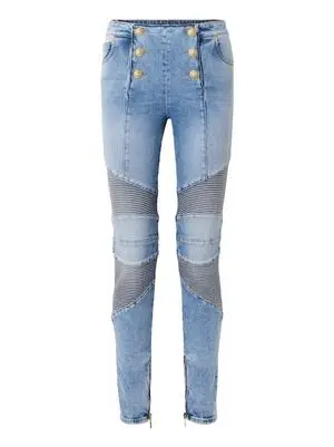 Balmain Embellished High-rise Skinny Jeans - Blue