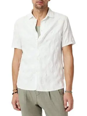 John Varvatos Sean Cotton & Linen Short Sleeve Button-up Shirt - Chalk