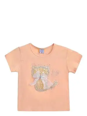 MIMI TUTU Mimi Tutu Cat Applique T-Shirt Peach