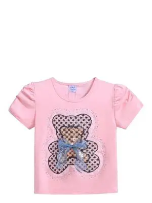 MIMI TUTU Mimi Tutu Bear Applique T-Shirt Pink