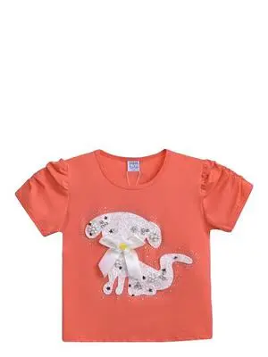 MIMI TUTU Mimi Tutu Puppy Applique T-Shirt Orange