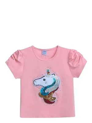 MIMI TUTU Mimi Tutu Unicorn Applique T-Shirt Pink