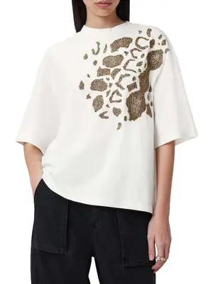 All Saints Amelie Oversized Embellished Graphic T-shirt - Optic White