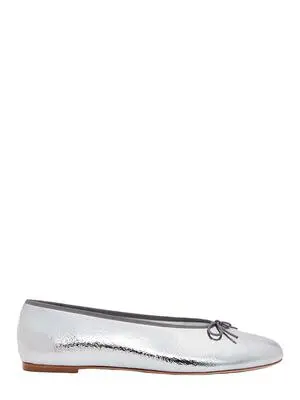 REFORMATION Tina Ballerina Flat Silver Metallic Crackle