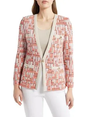 Ming Wang Geo Jacquard Cardigan - Orange Burst/ Limestone Multi