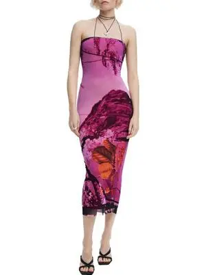 Desigual Bandeau Body-con Midi Dress - Purple