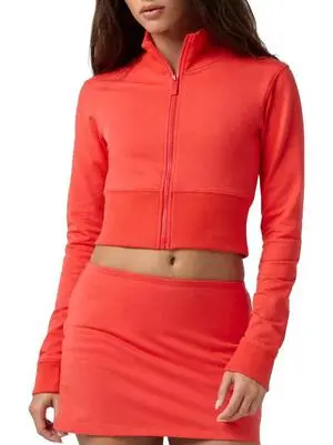 FLORENCE BY MILLS Crop Stretch Cotton Blend Track Jacket - Poppy Red