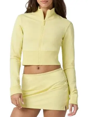 FLORENCE BY MILLS Crop Stretch Cotton Blend Track Jacket - Yellow Iris