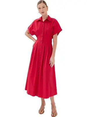 LE BOP Roberta Button-down Midi Dress - Ruby