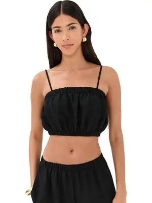 LE BOP Camille Cropped Linen Top - Black