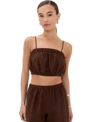 LE BOP Camille Cropped Linen Top - Chocolate