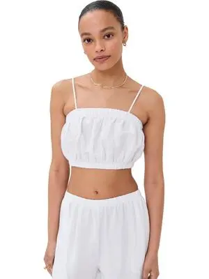 LE BOP Camille Cropped Linen Top - White