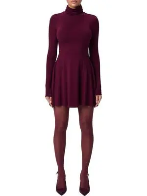 a-line plunge neck long sleeve mini dress in plum Autumn Long Sleeve Mini Dress main image 1