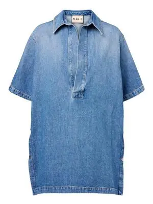 Plan C Oversized Denim Shirt - Blue