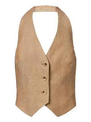 Max Mara Sauro Open-back Linen Vest - Beige