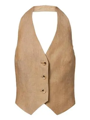 Max Mara Max Mara Sauro Open-Back Linen Vest Beige