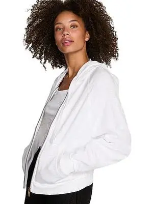 Pink PINK Lightweight Lounge Full-Zip Hoodie White,ivory