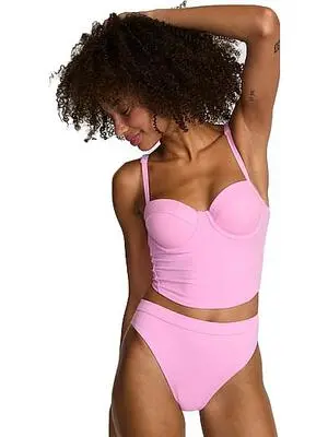Pink Corset Buckle Bikini Top Pink
