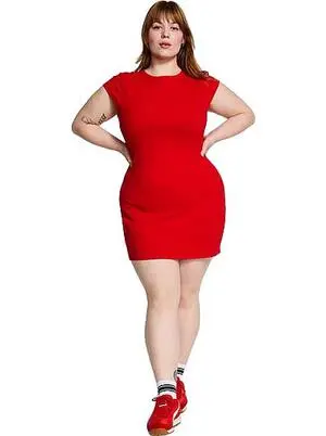 Pink All-Day Soft Rib Bodycon Dress Red