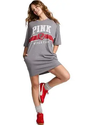 Pink Pima Cotton T-shirt Dress - Grey