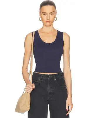 Enza Costa Supima Rib Baby Cropped Fitted Tank Top - Indigo