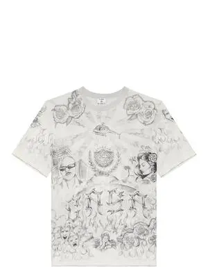 Casablanca Short Sleeve Printed Mesh Top In White - Tattoo