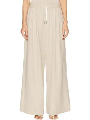 ST. AGNI Pinstripe Wool Drawstring Pant - Latte