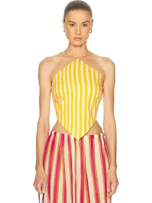 SIMONMILLER Kit Poplin Tie Top - Sungold & Ecru Stripe