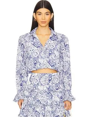 Cinq À Sept Floral Zendaya Top - White & Dark Cerulean