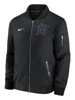 Nike Miami Marlins Authentic Collection Dugout Mlb Full-zip Bomber Jacket - Black